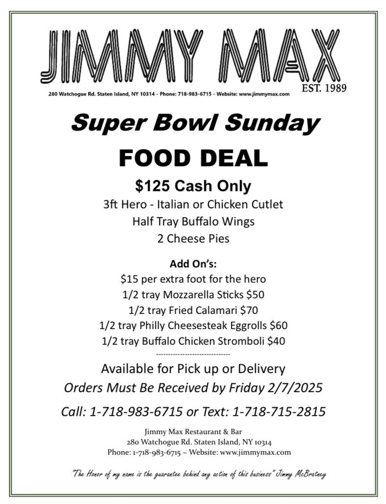 Jimmy Max Super Bowl Catering Special, Super Bowl Catering Half Trays
